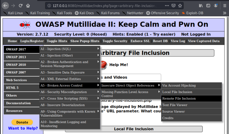 Access Control Rfi And Reading File Function Exploitation Reverse Shell With Mutillidae And