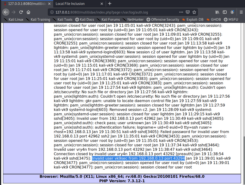 Testing Lfi To Rce Using Authlog Ssh Poisoning With Mutillidae