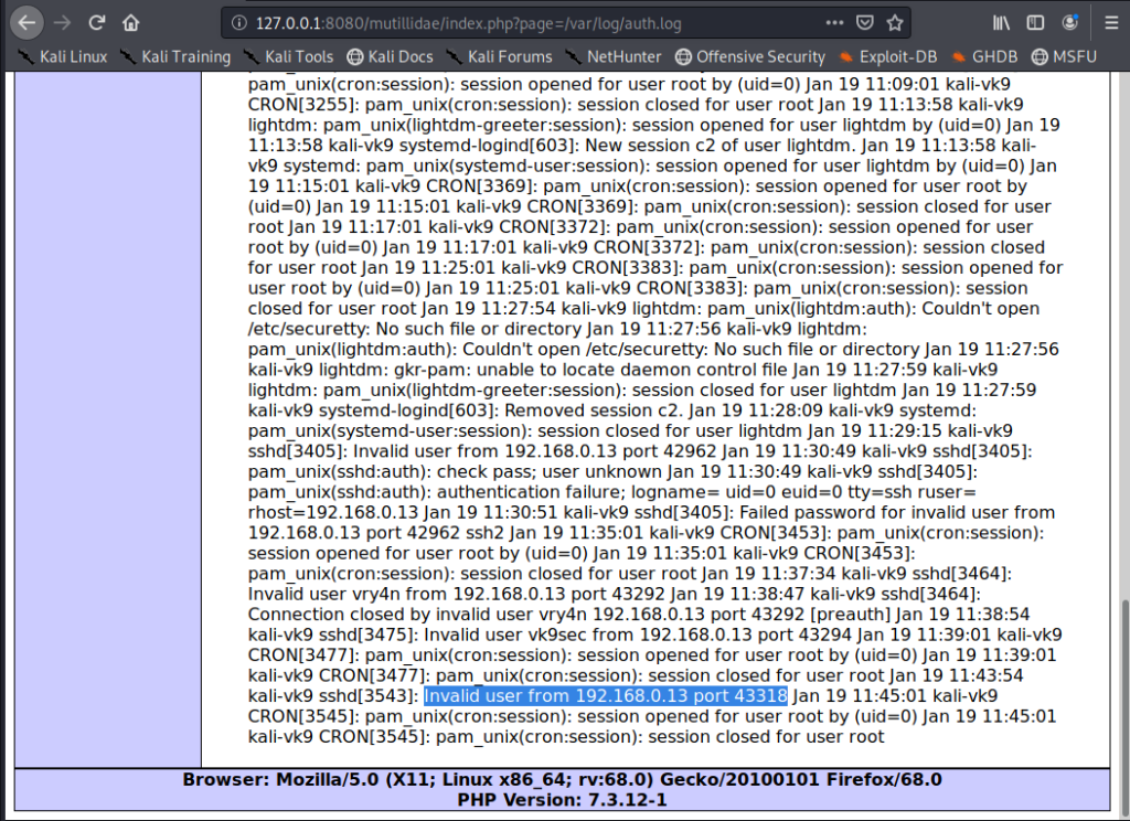 Testing Lfi To Rce Using Authlog Ssh Poisoning With Mutillidae