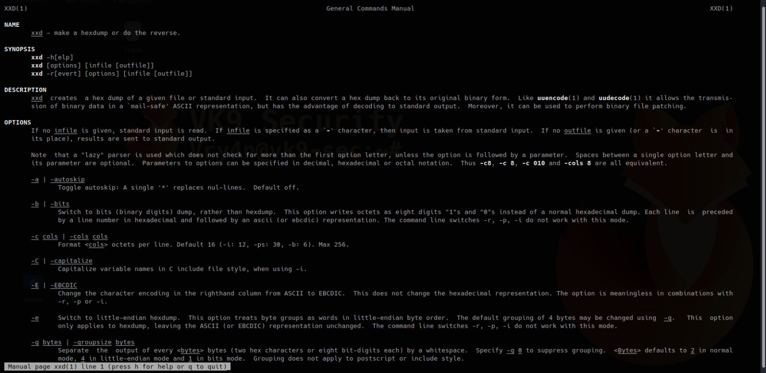 Using Xxd Linux Command Vk9 Security 8337