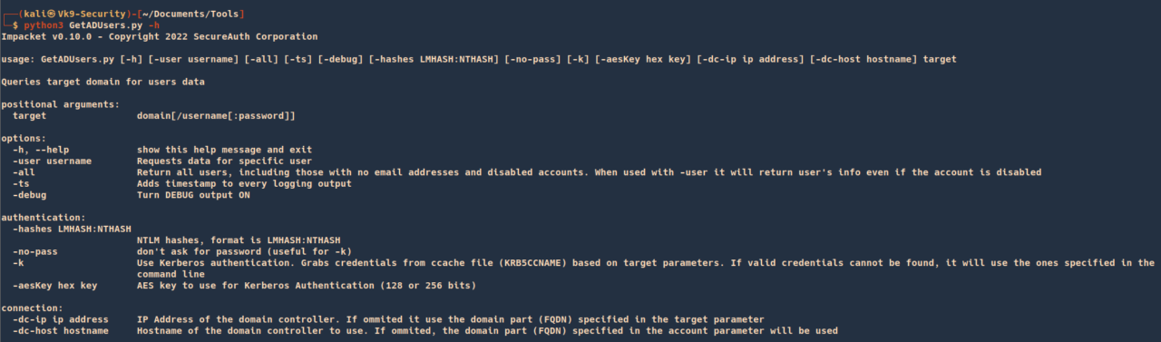 [How to] Enumerate AD users using Impacket/GetADUsers.py | VK9 Security